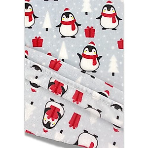 Holiday Christmas Throw Blanket: Soft Cute Winter Penguins with Presents Snuggle Accent for Sofa Couch Chair Bed or Dorm