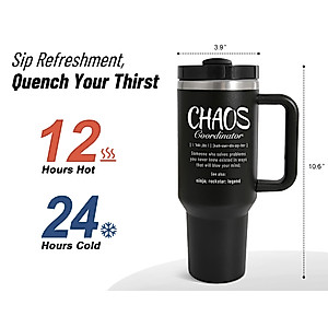 DLOCCOLD Thank You Gifts for Women, Chaos Coordinator Tumbler, Boss Lady Gifts for Women, Coworker, Mom, Manager, Teacher, Nurse, Birthday, Administrative Professional Day Gifts, 40oz Tumbler, Black