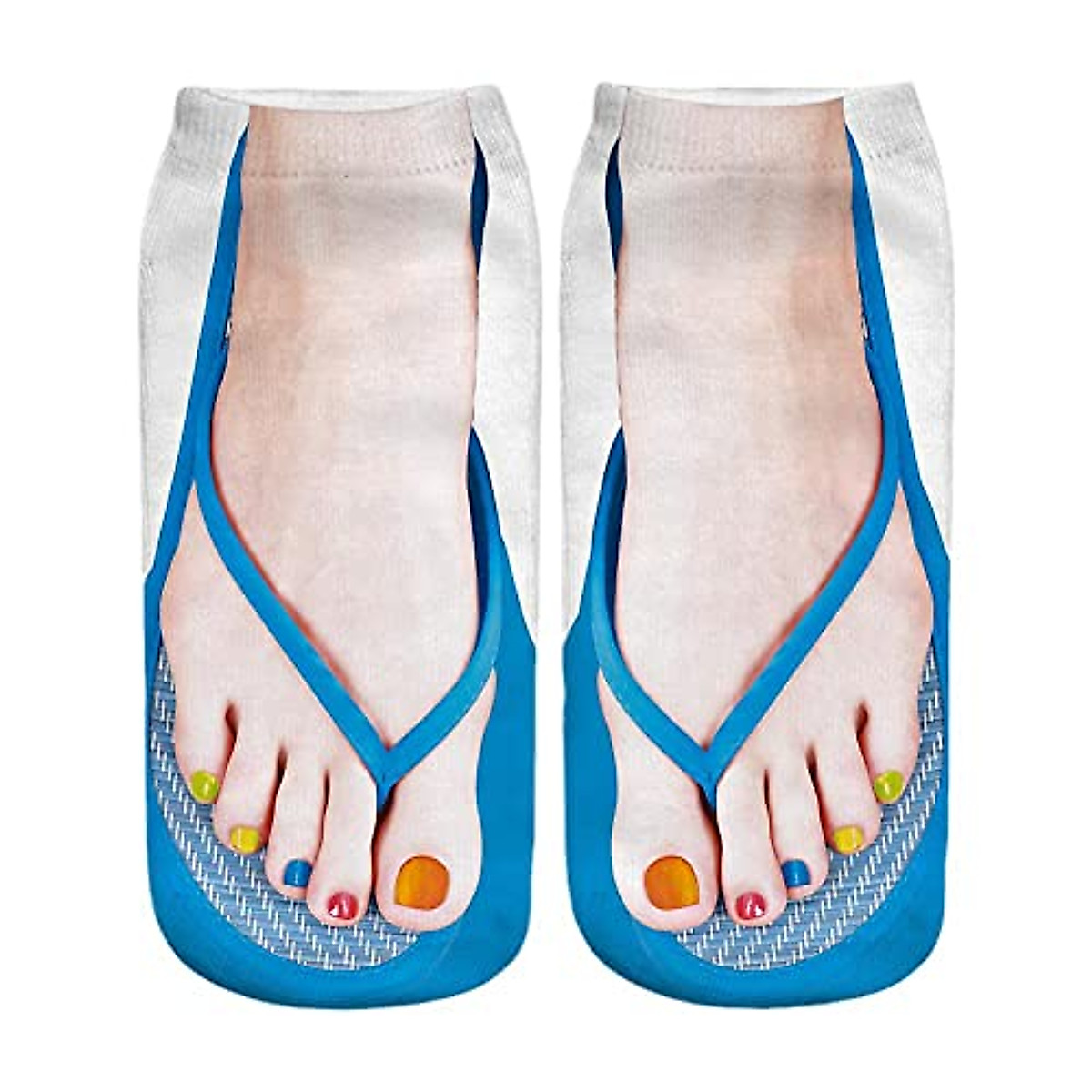 Flip Flops Socks, Women Funny 3D Printed Flip Flop Design Socks Look Like Shoe Sandal Novelty Ankle Crew Socks Gift