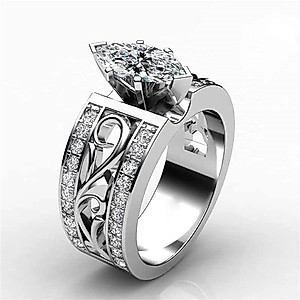 SixTwo 925 Sterling Silver Shiny Full Diamond Hollow Flower Special Marquise Cut Cubic Zirconia Halo Ring Dazzling CZ Diamond Eternity Engagement Wedding Band Ring for Women ST.216 (7)