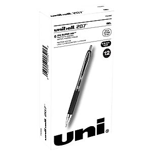uniball Gel Pens, 207 Signo Gel with 1.0mm Bold Point, 12 Count, Black Pens are Fraud Proof