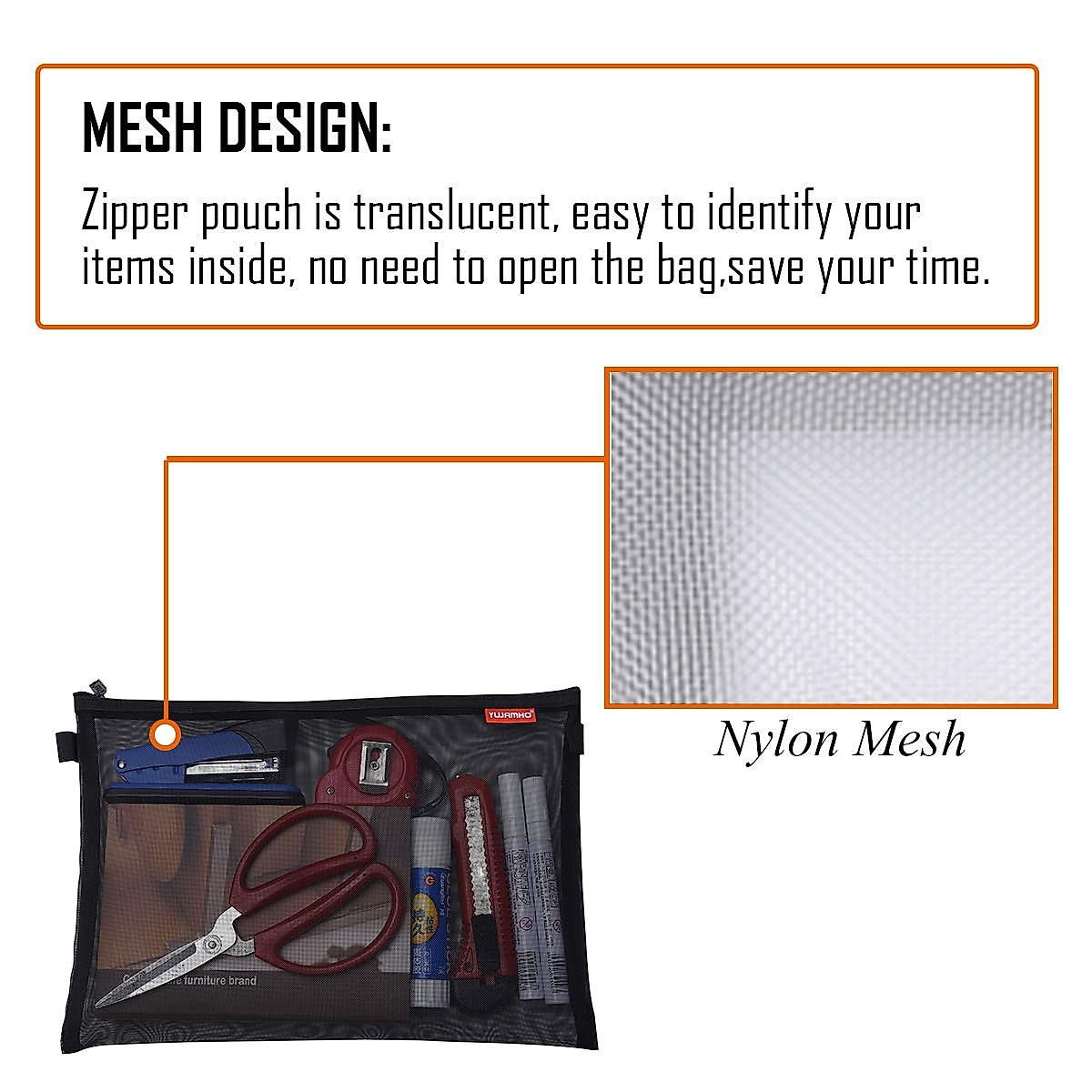 Pendancy Mesh Zipper Pouch 5pcs Lightweight Nylon File Folders Document Organizer Cosmetic Bags Accessories Storage for Travel and Office Supplies (Black, A4 A5 A6)