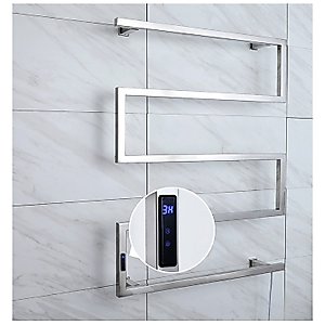 Heated Towel Rack, Towel Warmer Electric Heated Towel Rack with Timer 304 Stainless Steel Heated Towel Rail Wall Mounted 5 Bars Waterproof Bath Towel Heater 80×60×12Cm,White ，Electric Towel Warmer