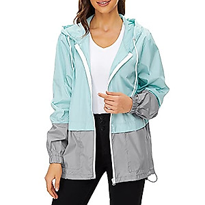 Century Star Plus Size Rain Jackets for Women Waterproof Windbreaker Lightweight Packable Rain Coats with Hood Mint Green Grey 3X-Large