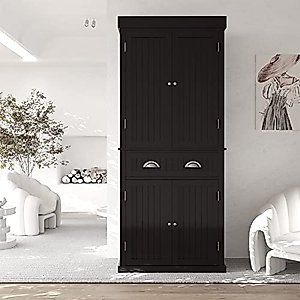 Squireewo 72" Freestanding Kitchen Pantry Storage Cabinet with Doors and Adjustable Shelves, Storage Cupboard with Large Drawer for Kitchen, Bathroom or Hallway,Black
