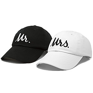 DALIX Mr and Mrs Baseball Cap Matching Couples Hat Set in Black White