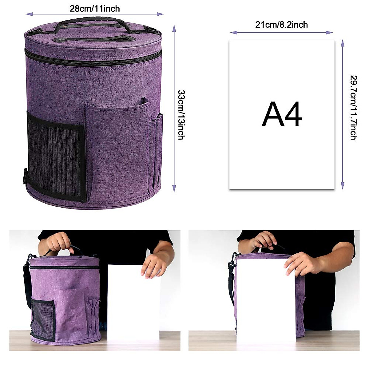 SumDirect Knitting Bag, Yarn Organizer Tote Bag Portable Storage Bag for Yarns, Carrying Projects, Knitting Needles, Crochet Hooks, Manuals and Other Accessories (Purple)