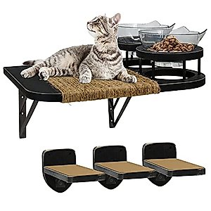 Cat Hammock Cat Wall Shelves with 3 Steps, Cat Shelves and Perches with 2 Cat Food Shelf, Cat Climbing Shelf Cat Scratching Post Cat Wall Shelf for Indoor, Cat Steps with Plush Covered, Gift for Cat…