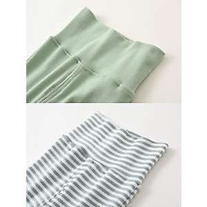 ACESTAR Newborn Infant Baby Boys Girls 3-Pack Cotton High Waist Footed Pants Casual Leggings with Feet 0-3 Months, Green and Green Stripe