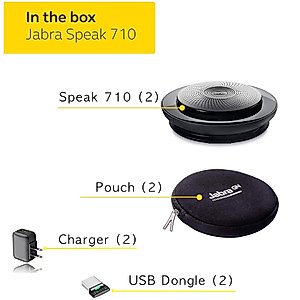 Jabra Bluetooth Speakerphone Speak 710 - Compatible with USB, Pc, Mac, Bluetooth Devices, Voice, Video Apps - Zoom, Skype, Teams Version, Set of 2 Speakers Bundle (Deluxe MS Bundle w/AC Charger)