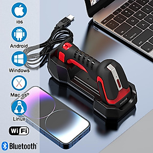 Symcode 2D QR Industrial Barcode Scanner with Wireless Charging Stand, Rugged Heavy Duty 2000 Feet Transmission Distance 433Mhz 2-in-1 Bluetooth & Wireless Hands-Free Barcode Reader for Laptop Tablet