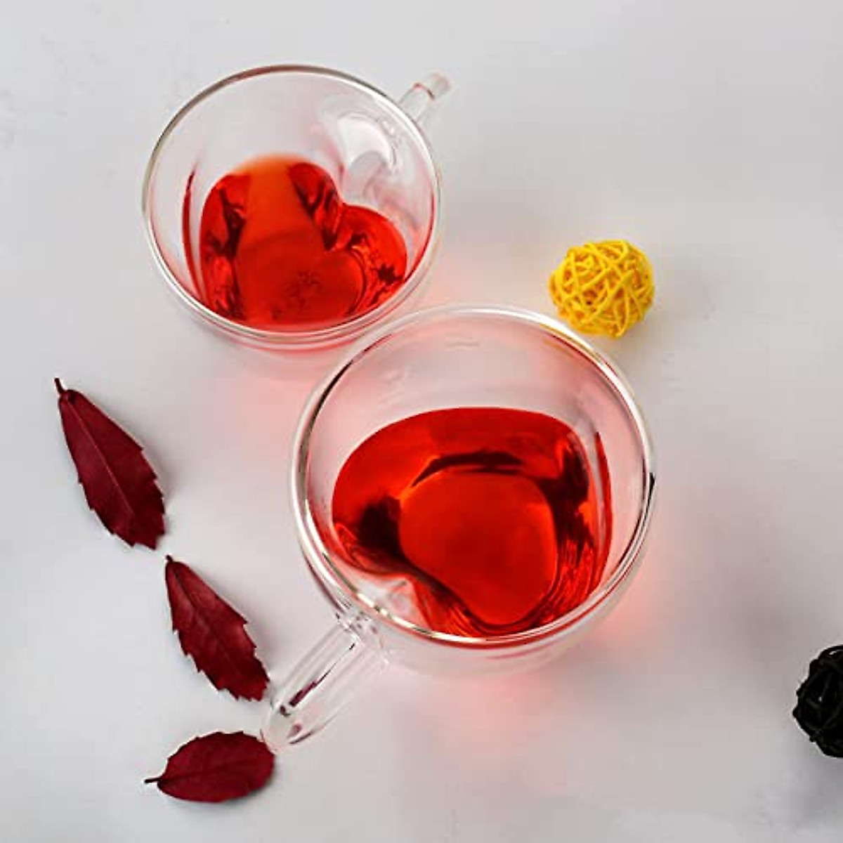 HCA Outdoors Double Walled Glass Coffee Mugs, 8.5oz/250ml Insulated Espresso Cups, Teacup, Clear Glasses Cappuccino Mug (Set of 2) Heart Shaped