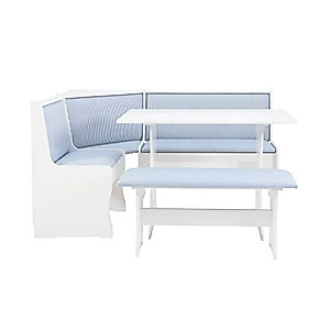 Linon Upholstered Seats and Hidden Storage Kiera Kitchen Corner Dining Nook, White and Blue Stripe