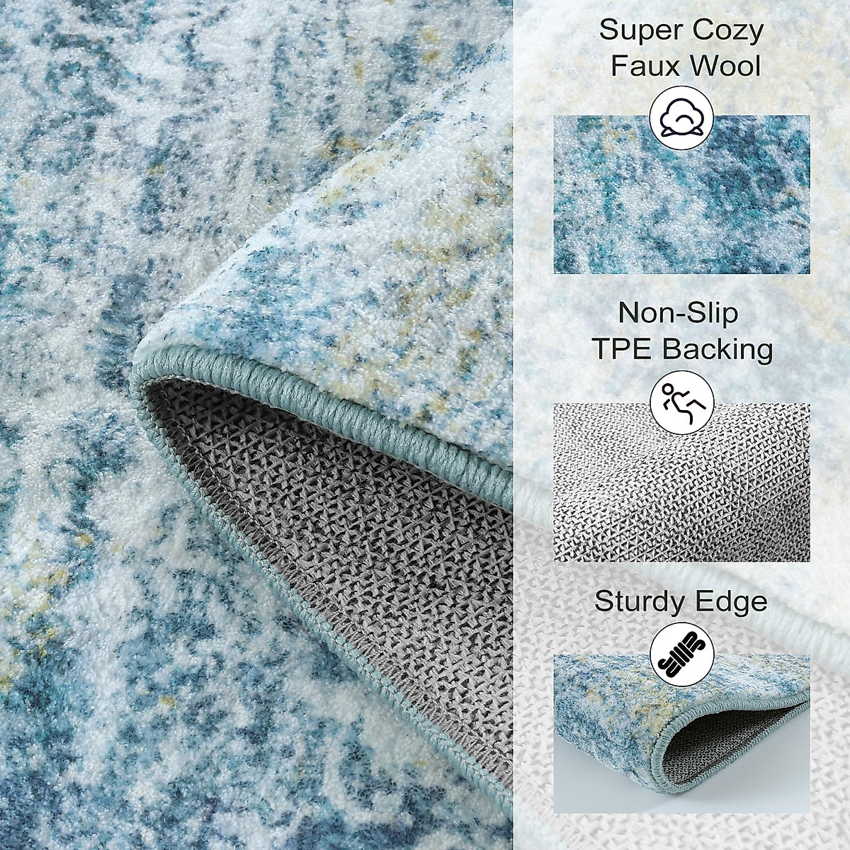 Uphome Abstract Area Rug 2x3, Blue Washable Non-Slip Bathroom Rugs, Small Soft Farmhouse Distressed Entryway Rug, Vintage Low Pile Indoor Throw Rug for Kitchen Bedroom Entrance