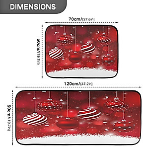 Christmas Balls Red Kitchen Rugs 2 Pieces, Snow Floor Mat Room Area Rug Washable Carpet Perfect for Living Room Bedroom Entryway