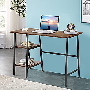 VECELO 43 Inch Computer Modern Student Writing Home-Office, Ladder Desk, Dark Walnut+Black Leg