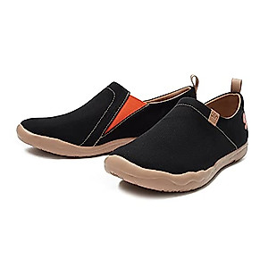 UIN Women's Slip Ons Canvas Lightweight Flats Sneakers Walking Casual Loafers Solid Color Travel Shoes Black (40)
