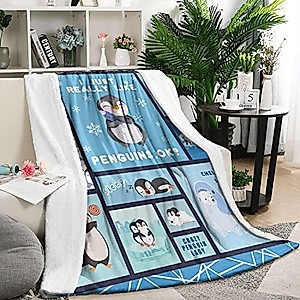 Cute Penguin Throw Blanket Warm Super Soft Micro Flannel Blanket for Bed Sofa Plane/Living Room Decor 60x80 Inch