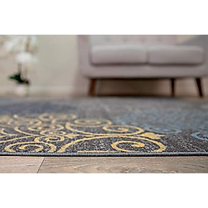 Modern Floral Swirl Design Non-Slip (Non-Skid) Area Rug 5 X 7 (5' 3" X 7' 3") Gray