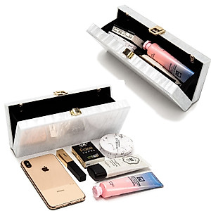 DQinLit Pearl Acrylic Clutch Purse - Elegant Evening Handbag Shoulder Bag for Wedding Dinner Party Prom White