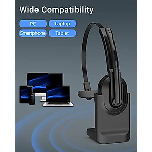 Bluetooth Headset with Microphone, HUAKUA AI Noise Cancelling Wireless Headset with Mute Button 50 Hrs Talk Time, on-Ear Headphones Trucker Headset for Computer PC Tablet Cell Phones Office Home Black