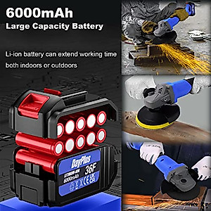 Brushless 4-1/2 Inch Angle Grinder Cordless Angle Grinder Tool with 6.0Ah Lithium-Ion Battery and Charger, 7.5-Amp 21V Electric Power Tools with Cutting Wheels, Flap Disc, for Cutting, Polishing