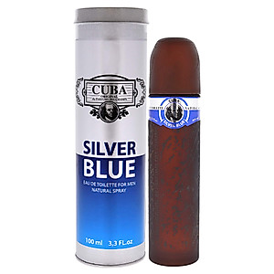Cuba Silver Blue Eau de Toilette Spray for Men, 3.3 Ounce, brown