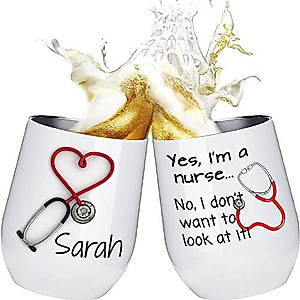Personalized Stethoscope Wine Tumbler - Yes I'm A Nurse - Nurses and Doctors Birthday and Graduation Gifts Men and Women - 12oz Stemless Cup with Lid