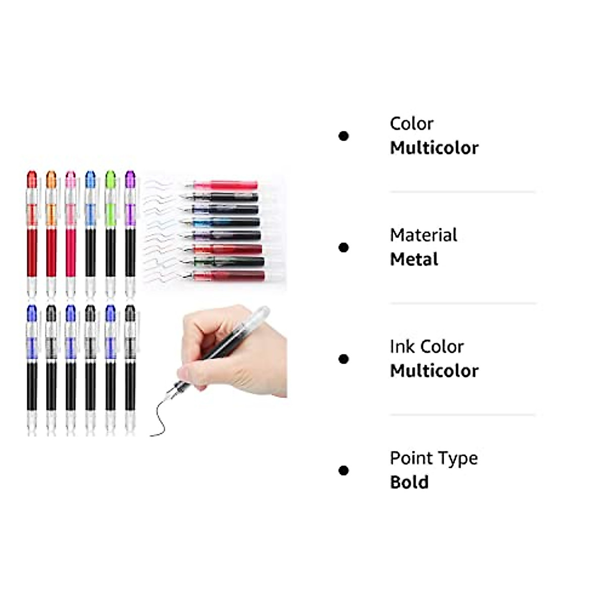 12 Pieces Disposable Fountain Pens, Quick-Drying Ink Pen, Smooth-Writing Multicolor Art Supplies for Sketching, Journaling, Calligraphy and Doodling (Mixed Colors)