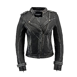 Milwaukee Leather SFL2840 Women's Black Sheepskin Leather Jacket Asymmetrical Zipper - Medium