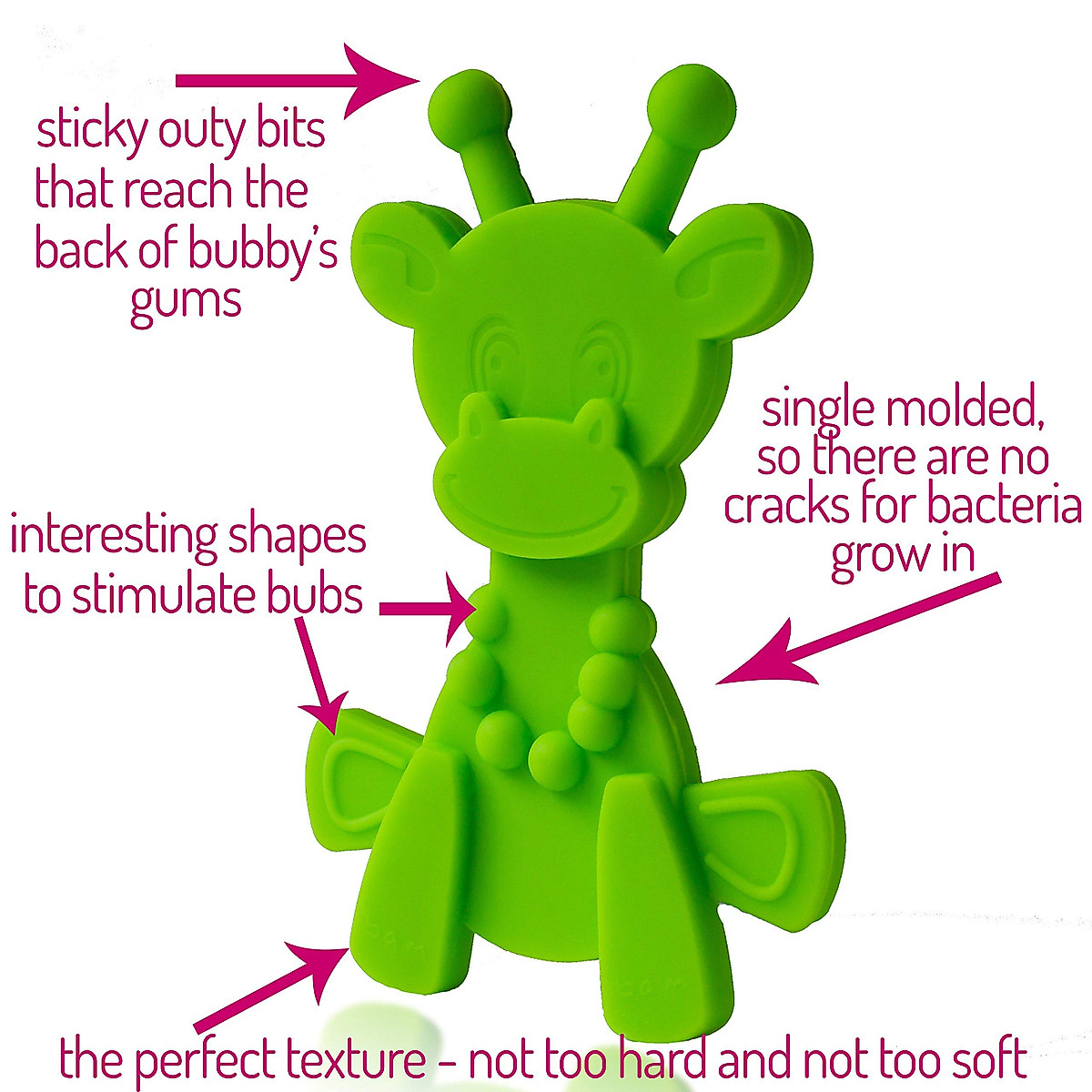 Baby Teething Toy Extraordinaire - Little Bambam Giraffe Teether Toys by Bambeado. Toy for Natural Teething Comfort and for Sore Gums - Christmas Gift for Baby Through to Infant - Lime