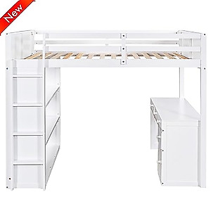 ZORQ Upgraded Version & Stronger Solid Wood Loft Bed Full Size with Storage Shelves and Drawers, More Stable Thickened Wooden Full Size Loft Bed Frame with Desk Underneath (Easier To Assemble) (White)