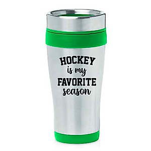 16oz Insulated Stainless Steel Travel Mug Coffee Mug Tumbler Hockey Is My Favorite Season, Hockey Gift, Hockey Mom (Green)
