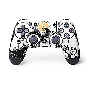 Skinit Decal Gaming Skin Compatible with PS4 Controller - Officially Licensed Disney The Nightmare Before Christmas Jack on Spiral Hill Art Design