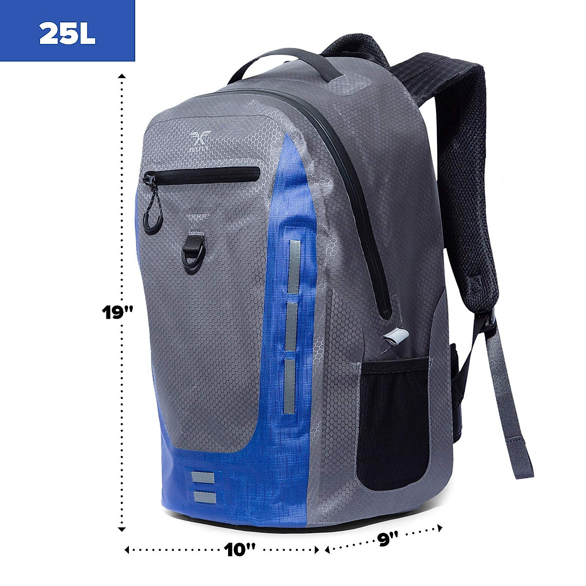 Xelfly Submersipack Waterproof Backpack - Submersible, Inflatable, Floating TPU Coated Durable Nylon Dry Bag with Airtight Zipper for Kayak, Fishing, Boating, Hiking, Paddle Board (Deep Blue, 25L)