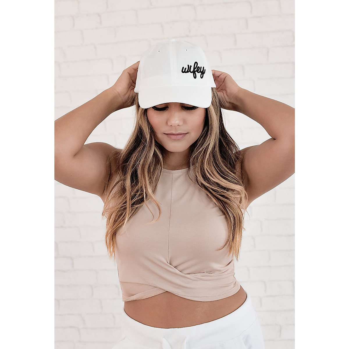 ModParty Wifey Hat | Bride Baseball Cap | White Cap with Embroidered Patch | Honeymoon Wedding Gift Idea | Adjustable Buckle Women’s Hat