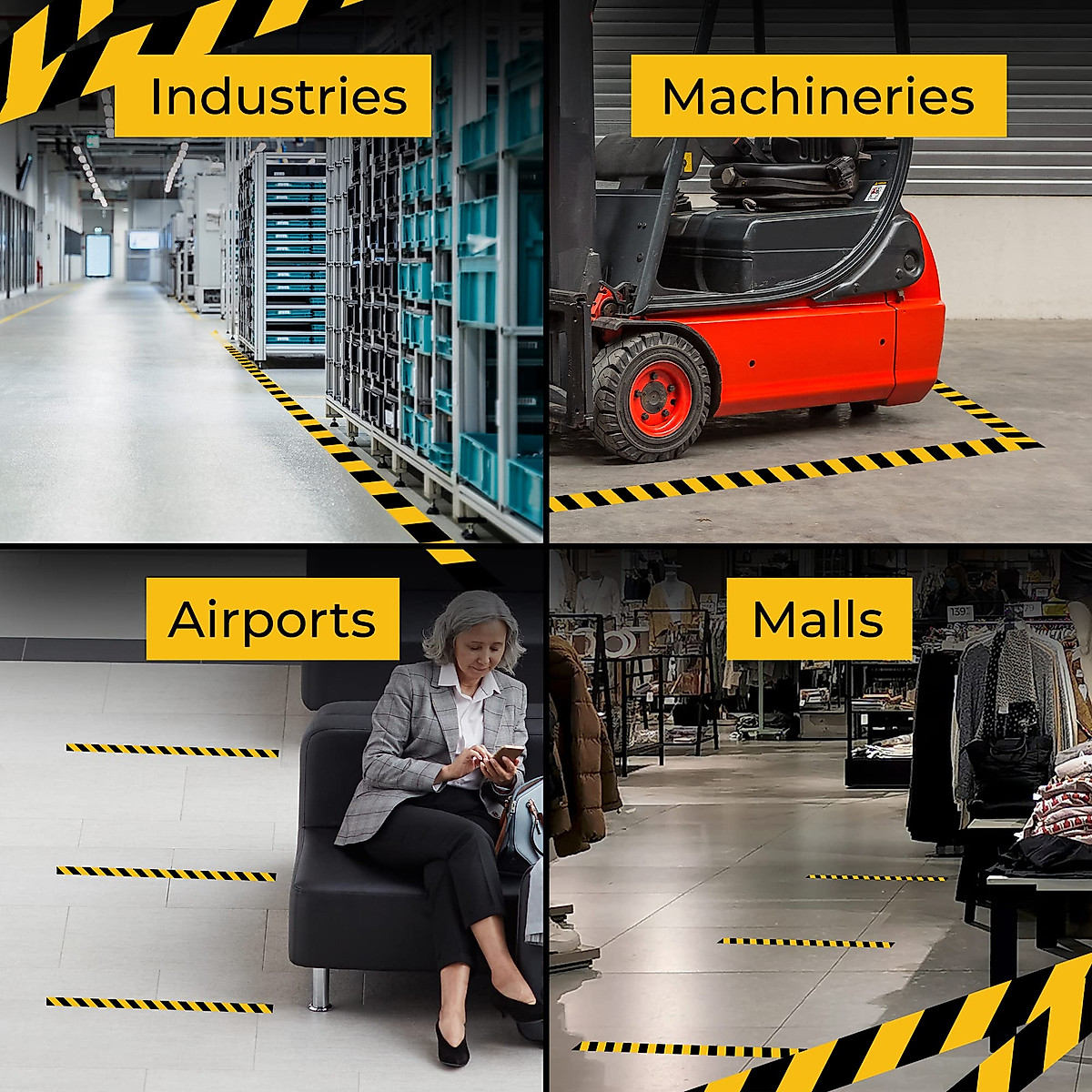 WESTWOLFS Black & Yellow Safety Tape - 2 Inch 108 Feet Sturdy Floor Tape - Warning Tape for Marking Construction Sites and Hazardous Areas, Water Proof Caution Tape for Indoor, Outdoor