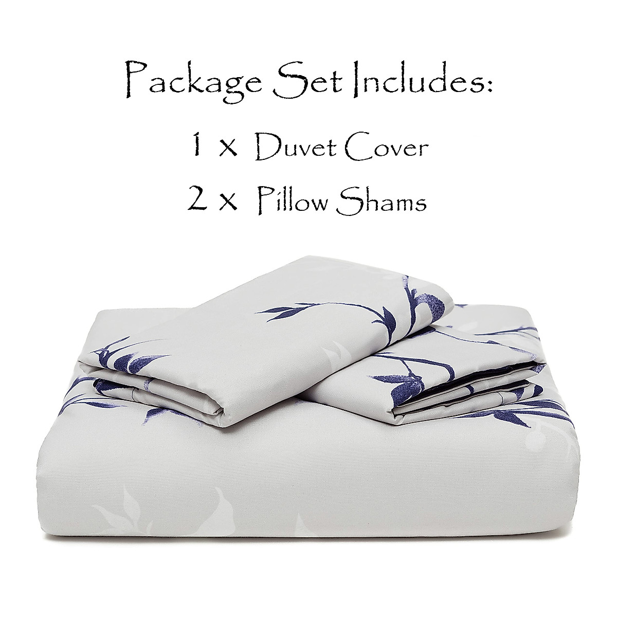 Chanasya Premium Floral Duvet Cover Set - Duvet Cover (90” x 90”) & 2 Pillow Shams (20” x 26”) - 3-Piece Set, Queen Size, Purple Navy