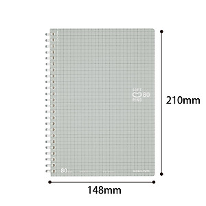 Kokuyo Spiral Graph Notebook, 8.3'' x 5.8'' Business Journal A5 Soft Ring Notebooks with 5mm Grid Ruled, 80 Perforated Sheets, Sliver 1 Subject Notebook, Note Take for Work. Japan Import(SU-SV338S5-C)