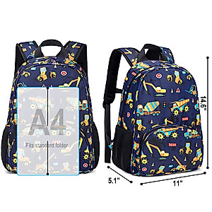 Backpack for Kids Boys Girls Preschool Kindergarten Bookbag Set with Lunch Box Truck Toddler School Bag, navy Blue