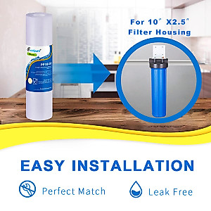 EXCELPURE 5 Micron 10" x 2.5" Whole House Sediment Home Water Filter Cartridge Replacement for Any 10 inch RO Unit, Culligan P5, Aqua-Pure AP110, Dupont WFPFC5002, CFS110, WHKF-GD05, PP10-05, 4PACK
