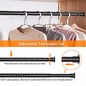 Closet Rod | 63-70 Inch Adjustable | 1.26 Inch Diameter | Heavy Duty Closet Rods for Hanging Clothes | Premium Metal Closet Poles for Closet, Wardrobes, Windows | Black