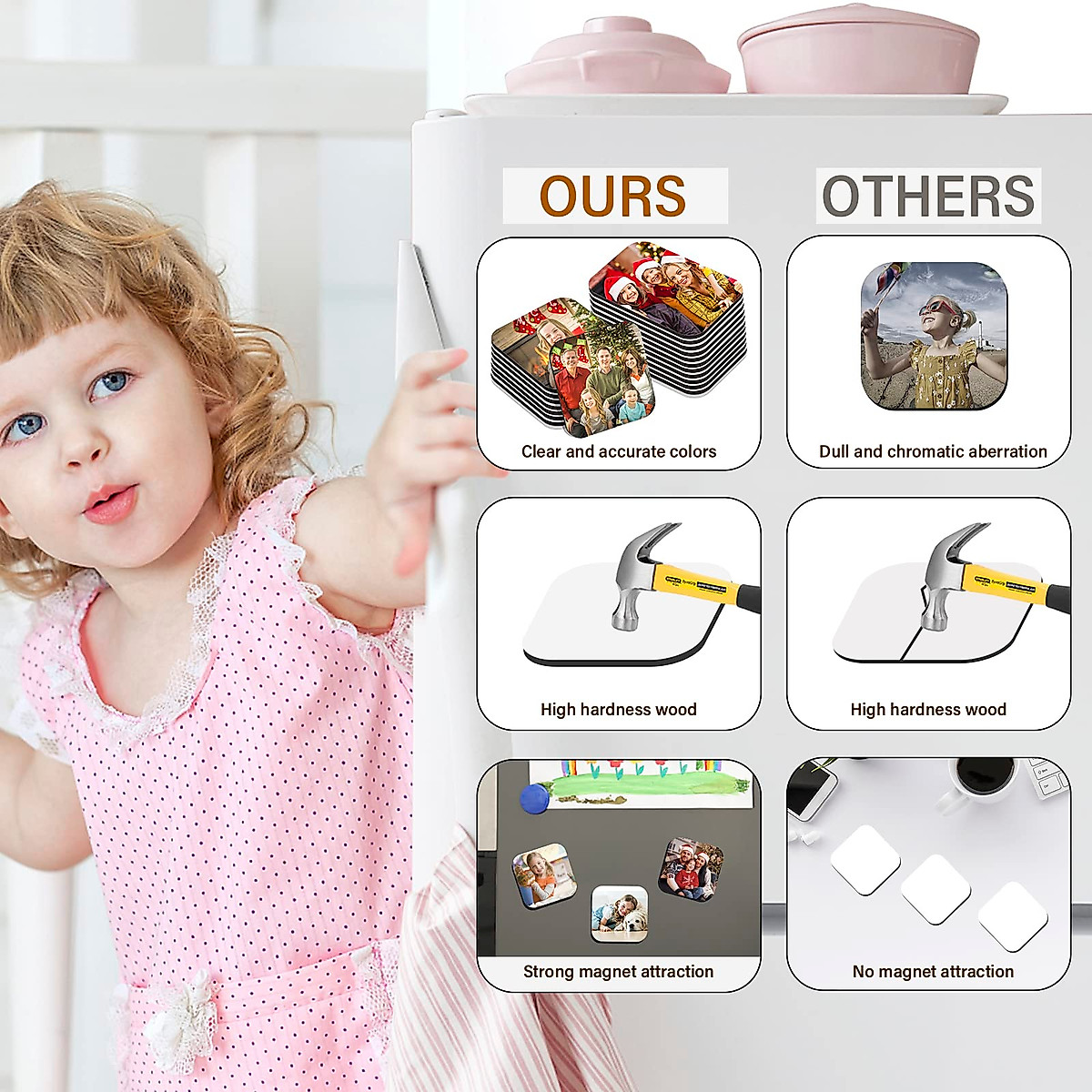 48 PCS Sublimation Blank Fridge Magnets for Refrigerator, Sublimation Printing Blank and Magnetic Sticker, DIY Magnetic Fridge Magnet for Home Kitchen Microwave Wall Door Decor (6 x 6cm, 5 x 7.5 cm)