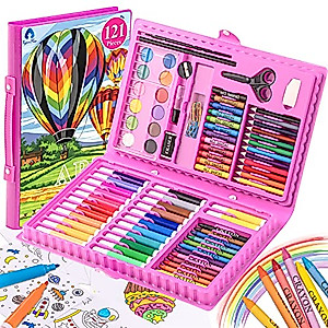 VigorFun Art Kit, Drawing Painting Art Supplies for Kids Girls Boys Teens, Gifts Art Set Case Includes Oil Pastels, Crayons, Colored Pencils, Watercolor Cakes (Pink)
