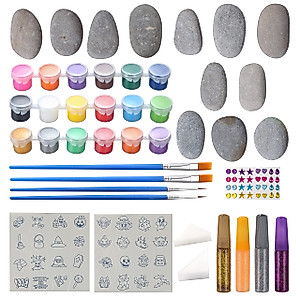 Klever Kits 12 Halloween Rock Painting Kit for Kids, Creativity Arts Crafts DIY Supplies Kit with 18 Paint Tubs, Decorate Your Own for Kids Painting Gifts, Family Activity, Birthday Present, Halloween
