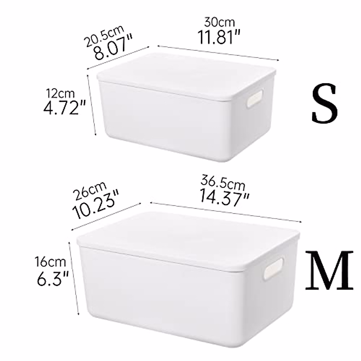 Yishyfier Plastic Storage Baskets Bins Boxes With Lids,Organizing Container White Storage Organizer Bins For Shelves Drawers Desktop Playroom Classroom Office,3-Pack(M+2S)
