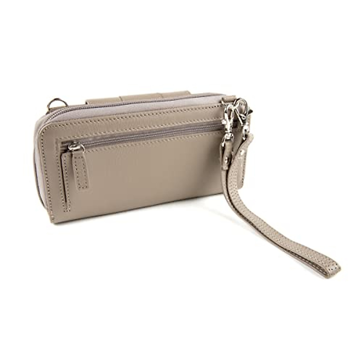 WalletBe Women's Wallet RFID Cell Phone Purse Leather Crossbody with Accordion Pebbled Taupe