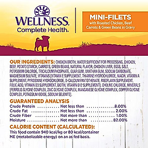 Wellness Petite Entrees Mini Fillets Natural Wet Small Breed Dog Food, Roasted Chicken, Beef, Carrots & Green Beans, 3-Ounce Cup (Pack of 24)