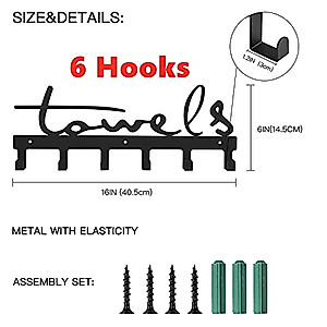 Goutoports Bathroom Towel Rack Wall Mount Towel Holder Kitchen Metal Holder Rack 6 Hooks Hot Tub Accessories Rustproof and Waterproof (Black)