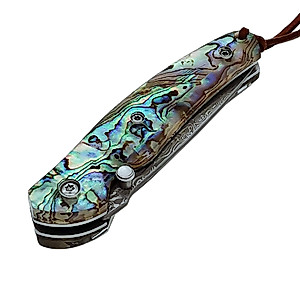 ALBATROSS Pocket Knife Abalone Seashells 6.5'' Modern Damascus Steel Knife Liner Lock Folding Knife Gift Box - HGDK015B